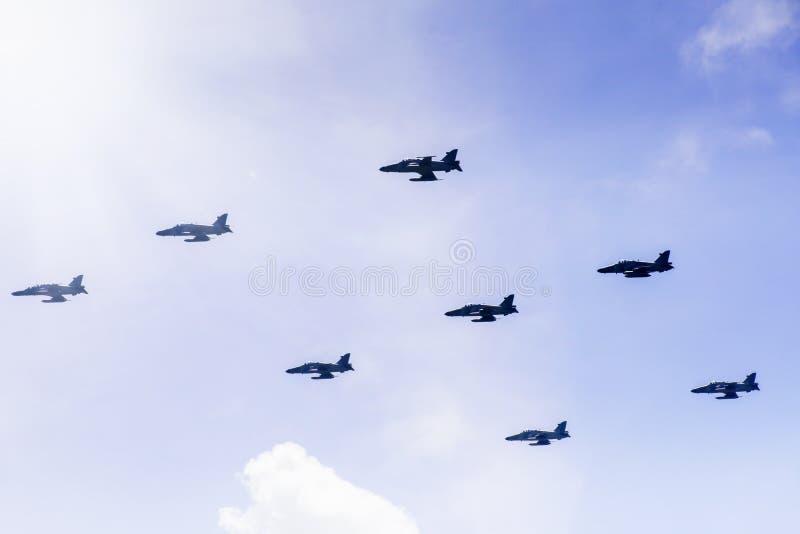 Eight Jet Fighters Making Formation for Demonstration Stock Photo ...