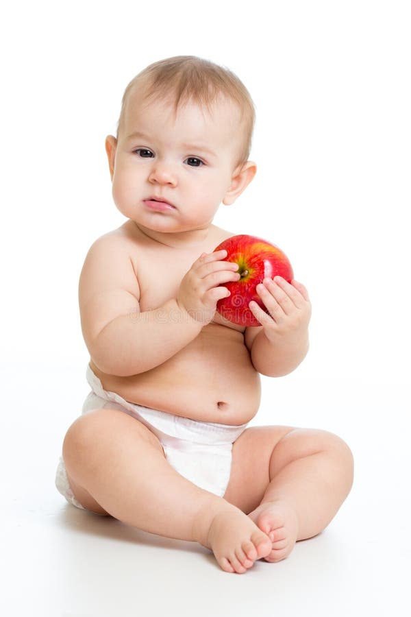 Eight Month Old Baby Sitting with Apple Stock Photo - Image of month ...