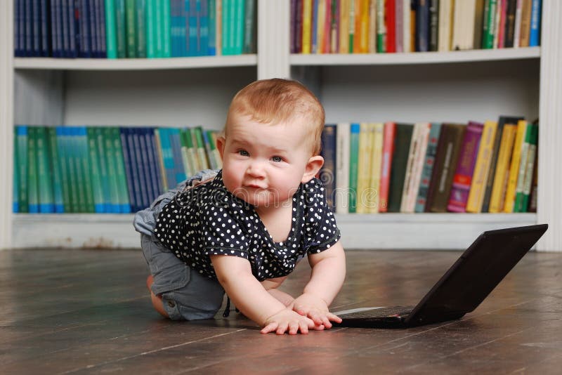 Eight Months Old Todler Baby Playing with Tablet Pc on the Floor Stock ...