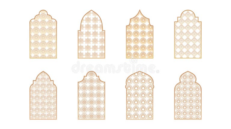 Eight Mosque Windows Isolated on White Background Stock Vector ...