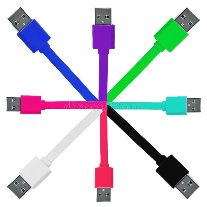 Seven Multi-colored Usb Cables, with Connectors Under the Micro, the ...