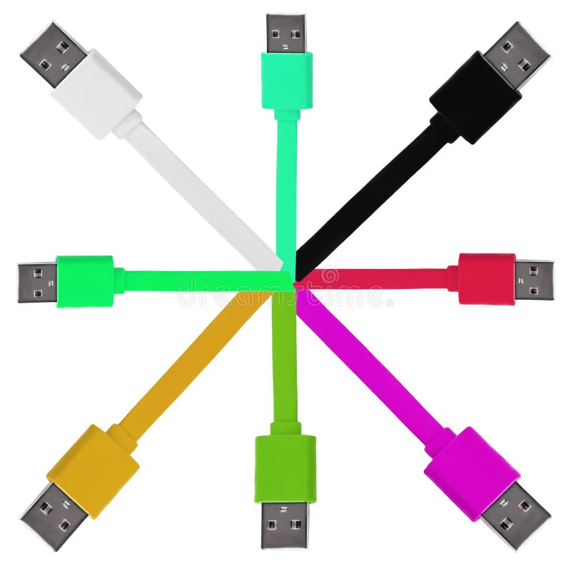 Seven Multi-colored Usb Cables, with Connectors Under the Micro, the ...