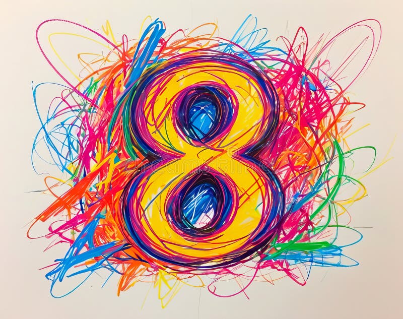 Eight 8 Number in Chaotic Wax Crayon Drawing Style Stock Image - Image ...