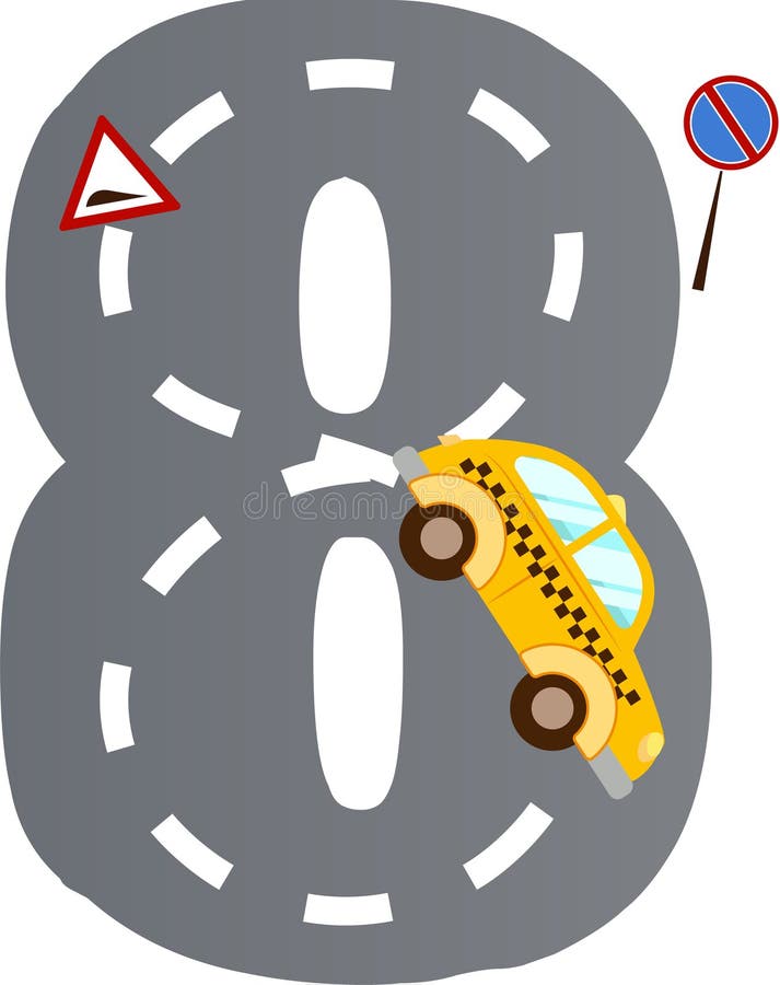 Eight Number with Road and Car for Children Stock Vector - Illustration ...