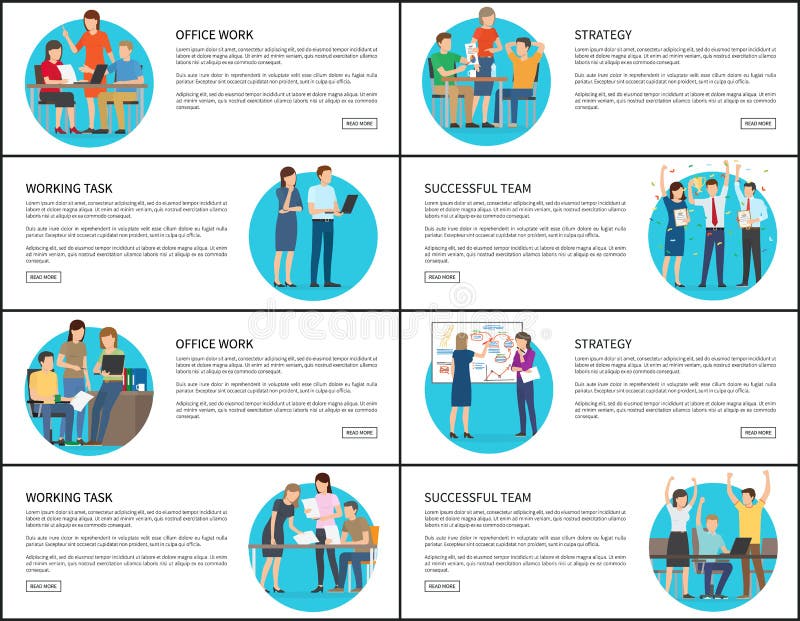 Eight Office Work Strategy Working Team Cards Stock Vector ...