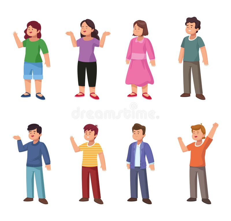 Group of Eight Beautiful Young Women Characters Celebrating Stock ...