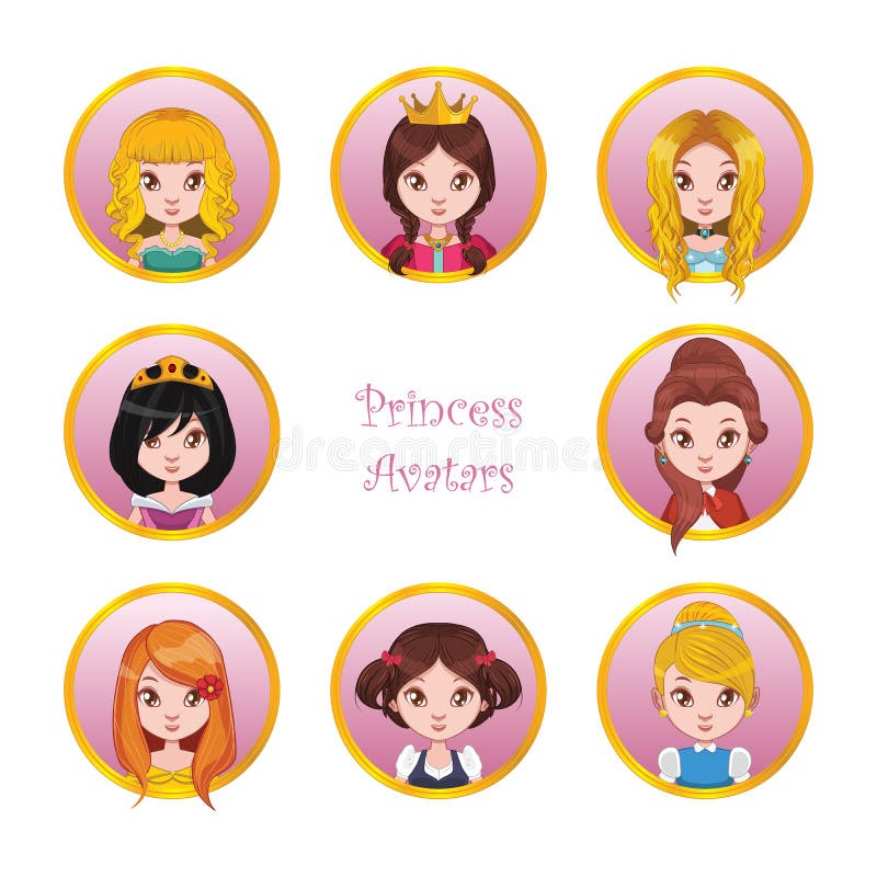 Princess Avatars Collection with Golden Frame Stock Vector ...