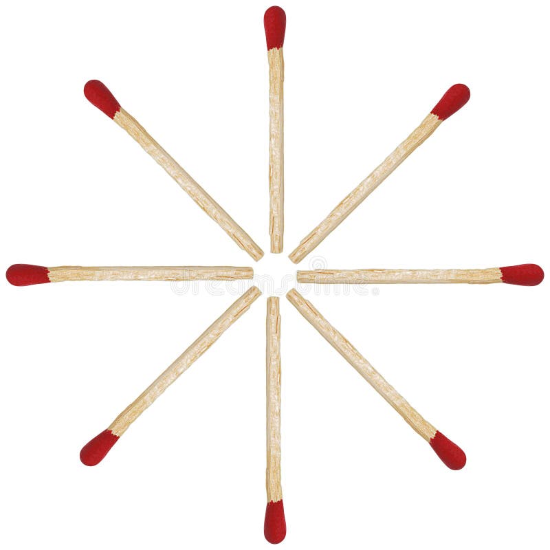Eight Red Match Sticks Isolated on White Stock Photo - Image of match ...