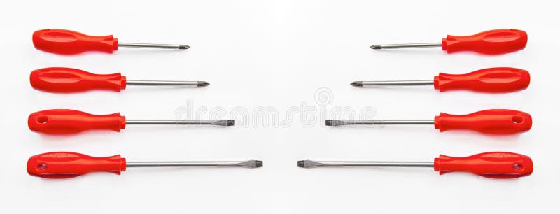 Eight Red Shiny Metal and Plastic Tool Screwdriver for Repair Stock ...