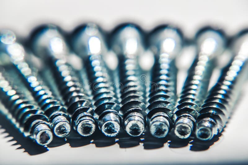 The Eight Screws on the Thread Side Lie on the White Table Top Stock ...