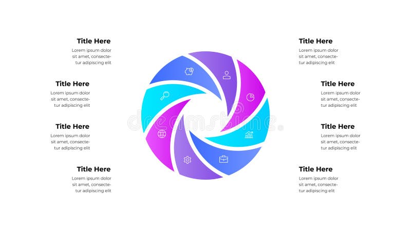 Eight Segmented Circular Infographic Chart Featuring Business and Workflow Icons, Showcasing a ...