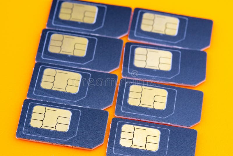 Eight SIM Cards of Gray Color on an Orange Background Stock Photo ...