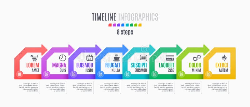 Eight Steps Infographic Timeline, Presentation, Report, Layout Stock ...