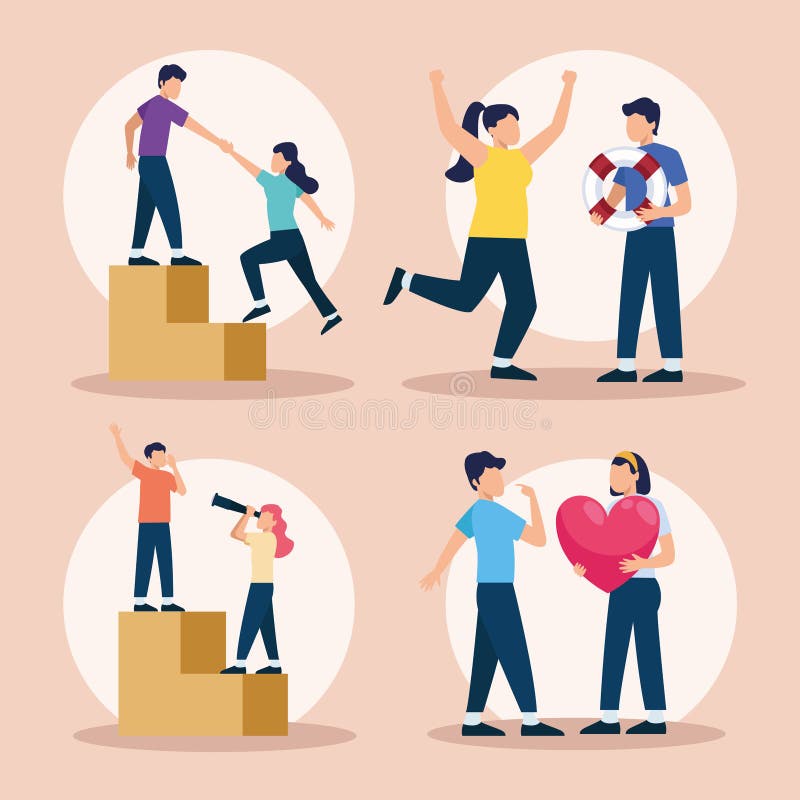 Group of Eight Cute Youngs Teenagers Manga Anime Characters with ...