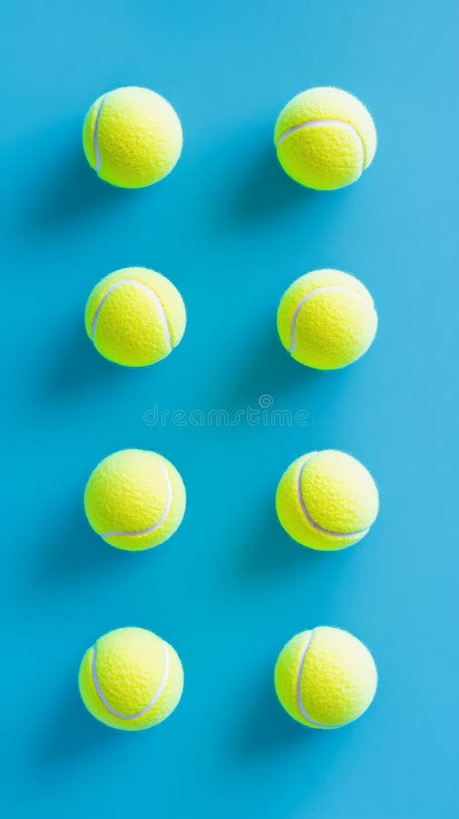 Eight Tennis Balls Arranged on a Vibrant Blue Background Stock Photo ...