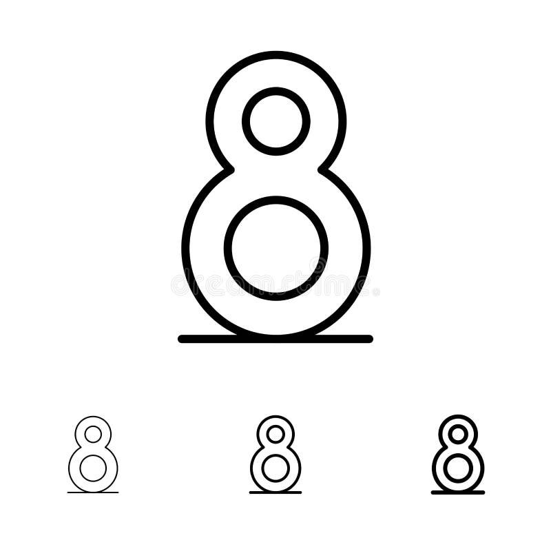 Eight, 8th, 8, Bold and Thin Black Line Icon Set Stock Vector ...