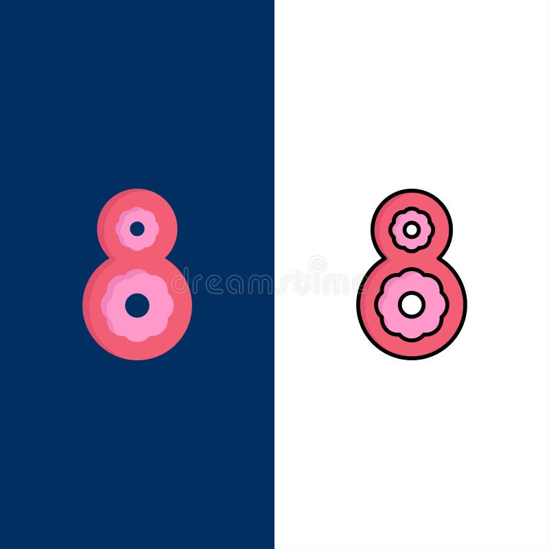 Eight, 8th, 8, Flower Icons. Flat and Line Filled Icon Set Vector Blue ...