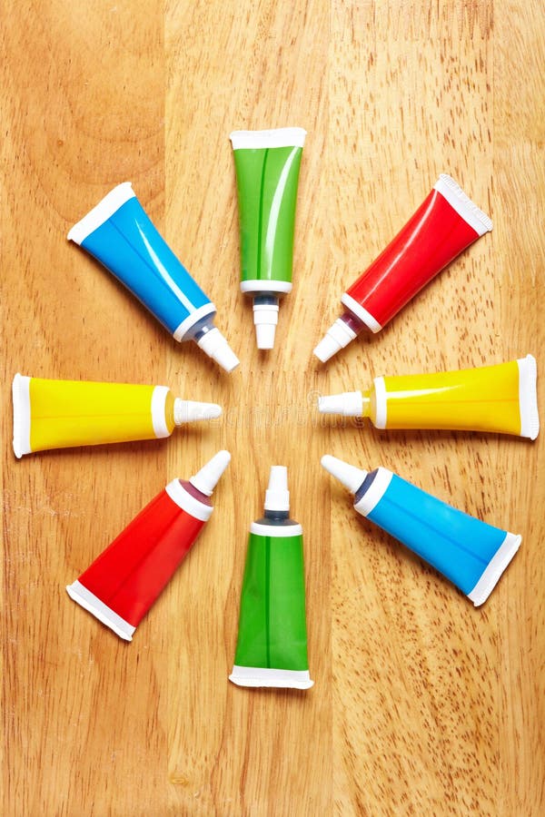 Eight Tubes with Food Coloring Stock Image - Image of view, wood: 16060035