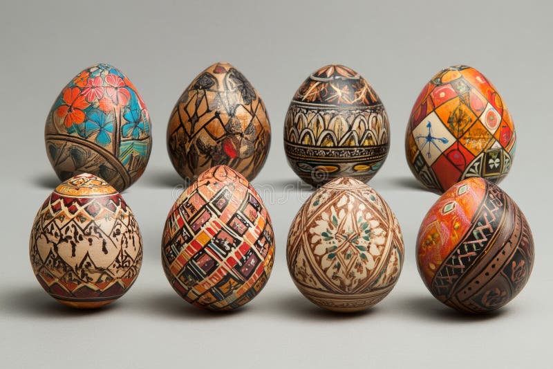 Eight Uniquely Decorated Easter Eggs Featuring Various Artistic Styles ...