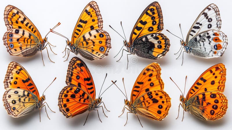 Eight Vibrant Butterflies with Diverse Wing Patterns Arranged on a ...