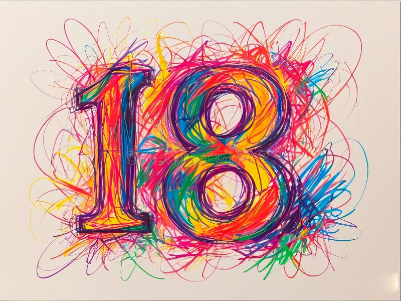 Eighteen 18 Number in Chaotic Wax Crayon Drawing Style Stock Image ...