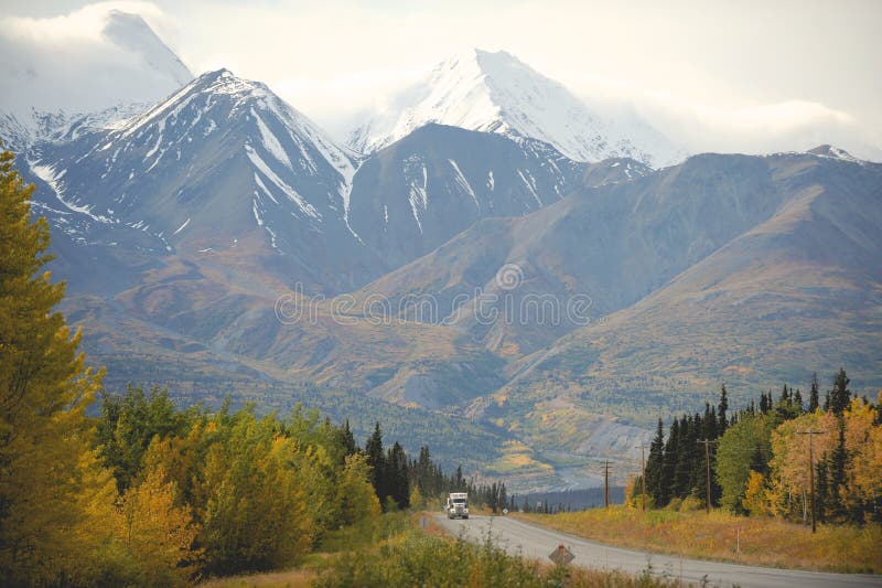 Eighteen-wheeler Amongst Yukon Mountains, Canada Stock Photo - Image of ...