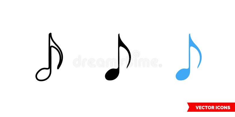 Eighth Note Icon of 3 Types Color, Black and White, Outline. Isolated ...