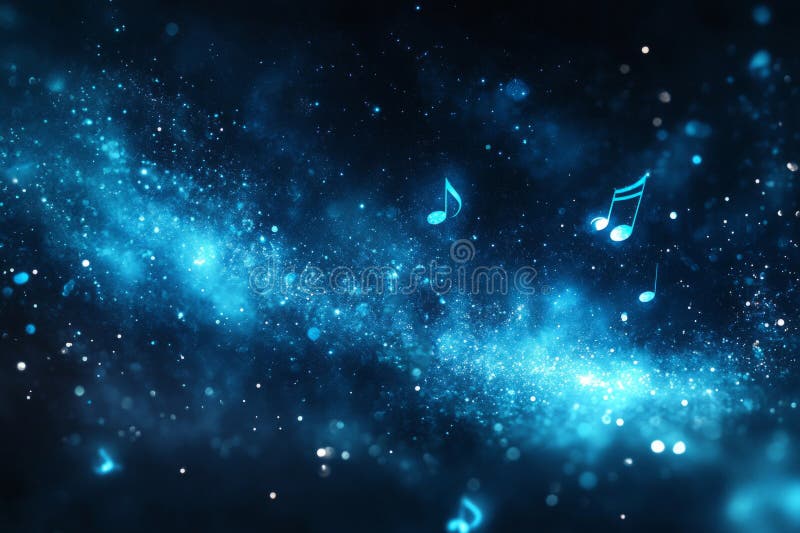 Eighth Notes are Floating in a Sparkling Blue Galaxy, Creating a ...