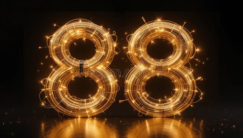 Eighty Eight Glowing Number Design: Golden Lights and Wireframe ...