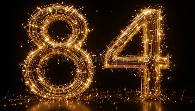 Eighty Four Golden Light Trails Number Abstract Art Design Stock ...