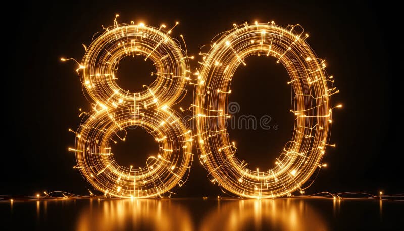 Eighty Glowing Number Celebration Design Abstract Light Trails Sparkle ...