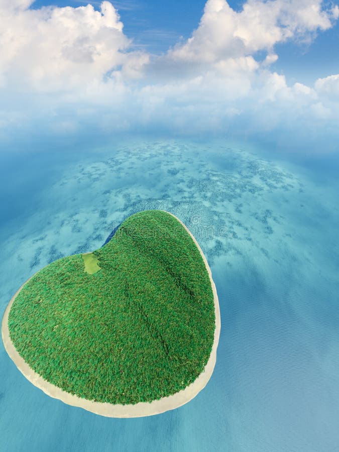 Eiland in De Vorm Van Hart En Het Vliegende Vliegtuig Stock Illustratie ...