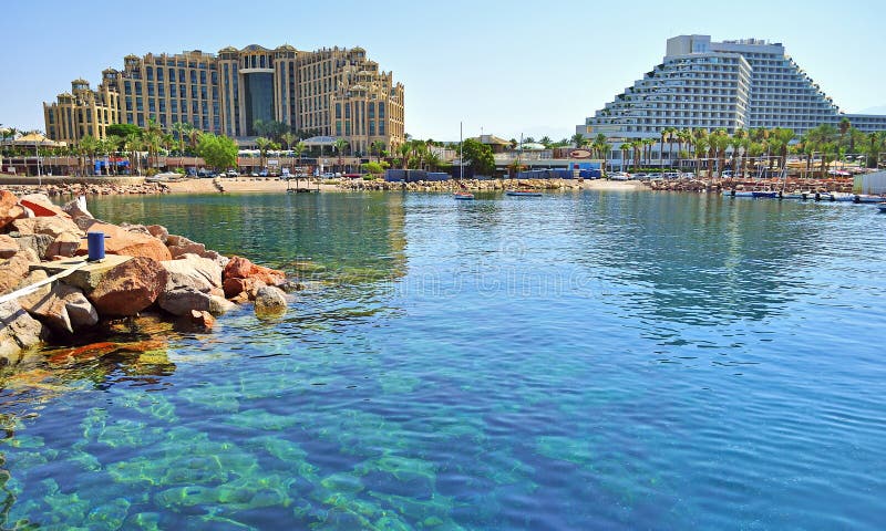 Eilat - a resort town stock image. Image of reflection - 65554543