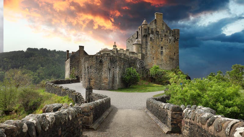 Eilean Donan Castle with at Dramatic Sunset, Scotland Stock Photo ...