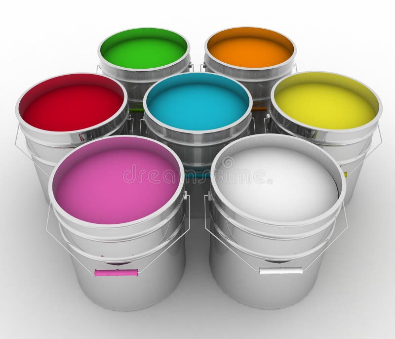 Eimer Voll Farbe über Weißem Hintergrund Stock Abbildung - Illustration ...