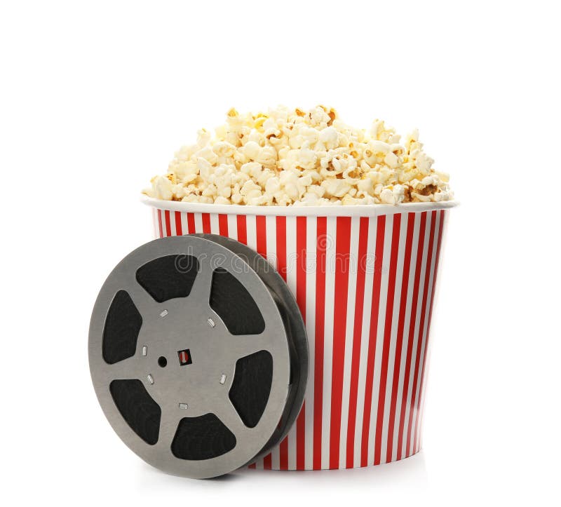 Eimer Mit Geschmackvollem Popcorn Und Filmrolle Stockfoto - Bild von ...