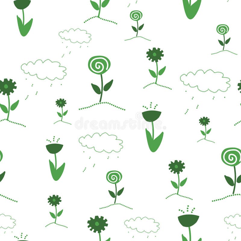 Ein Einfaches Doodle Nahtloses Vektormuster Mit Grünen Blumen Und ... Ein Einfaches Doodle Nahtloses Vektormuster Mit Grünen Blumen Und ...