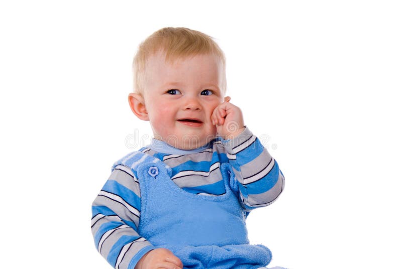 Ein Kleines Kind Sitzt Und Lacht Stockbild - Bild von freundlich ...