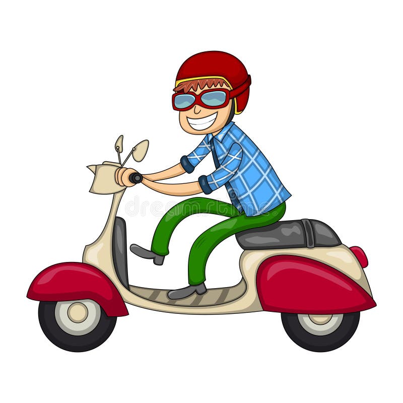 Ein Mann Auf Einem Roller, Cartoon Vektor Abbildung - Illustration von ...
