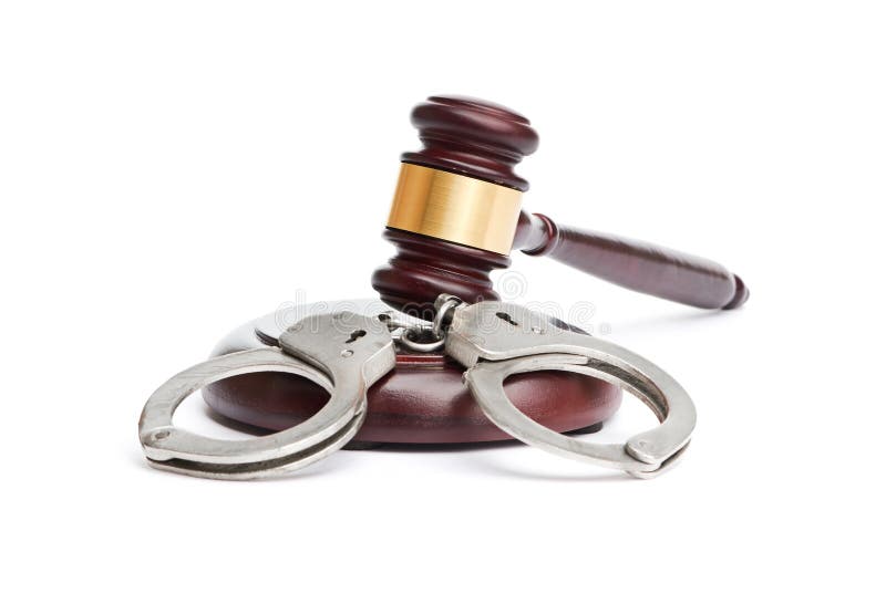 Ein Paar Der Handschellen Und Des Hammers Stockfoto - Bild von gericht ...