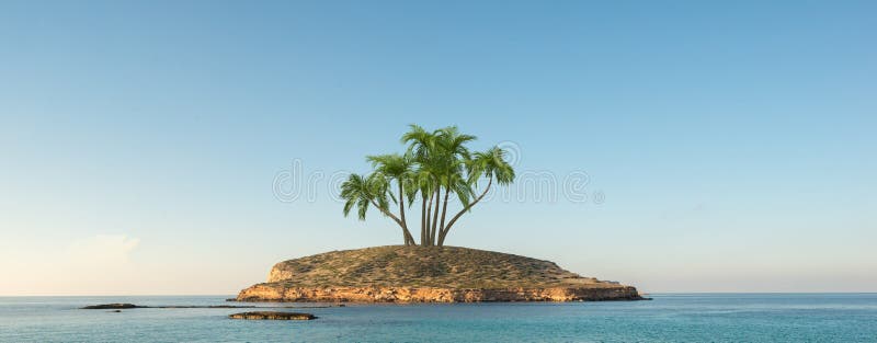 Eine Einsame Insel Mit Einigen Palmen Auf Die Oberseite Stockfoto ...
