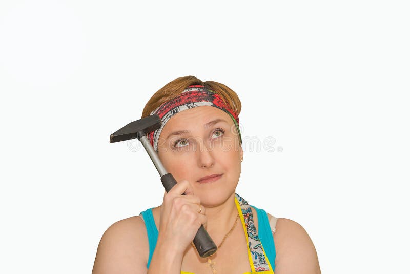 Frau Mit Hammer Durch Zweig- Und Fleckwand Stockbild - Bild von aufbau ...