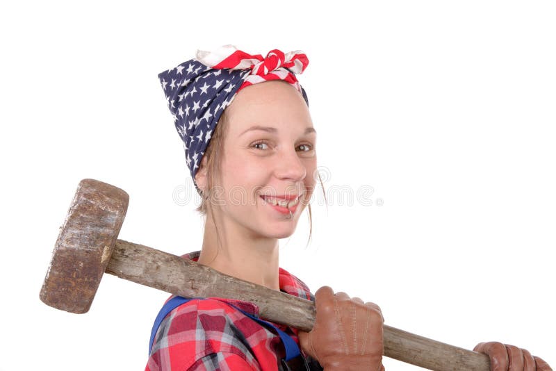 Frau Mit Einem Vorschlaghammer Stockbild - Bild von lächeln, holzhammer ...