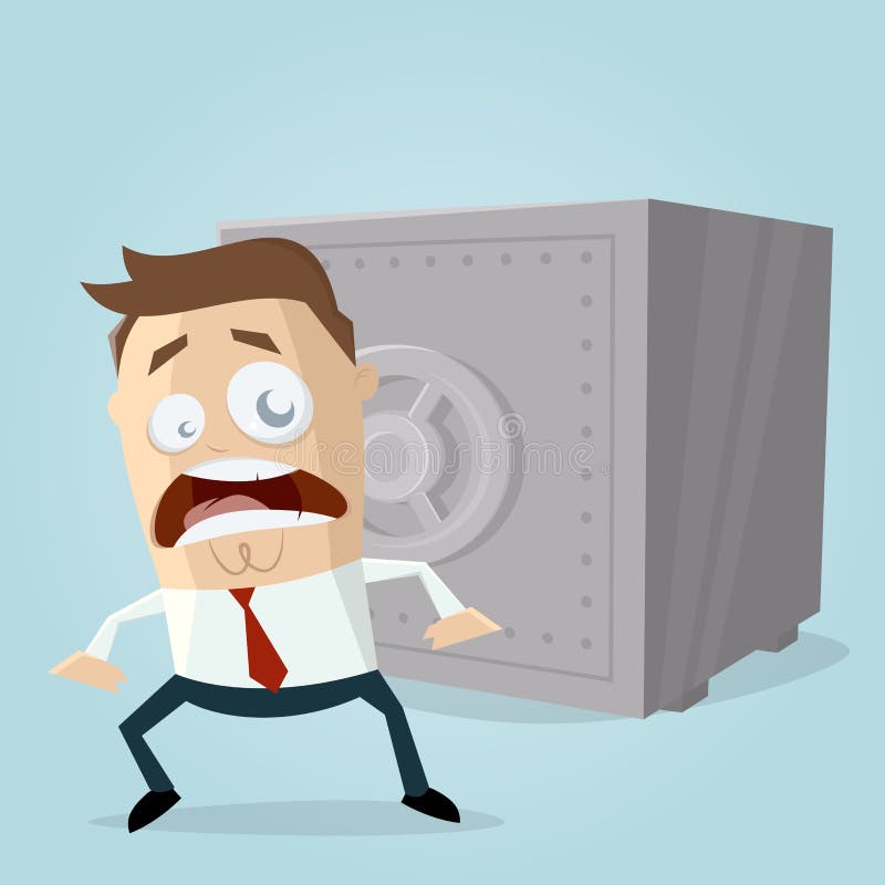 Worried Businessman is Protecting His Safe Stock Vector - Illustration ...