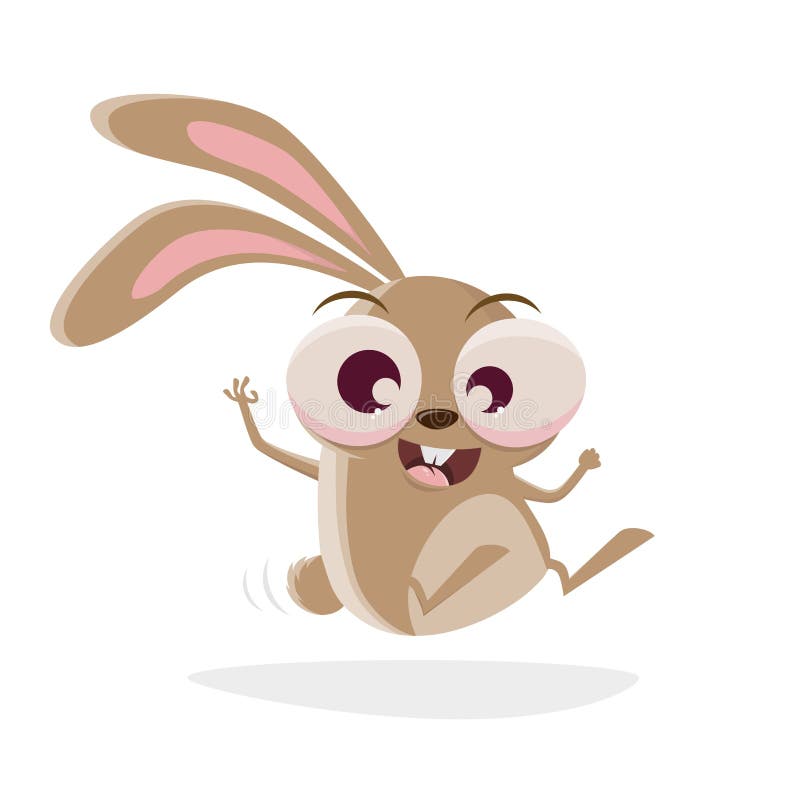 Funny Cartoon Illustration of a Crazy Rabbit Happy Hopping Stock Vector ...