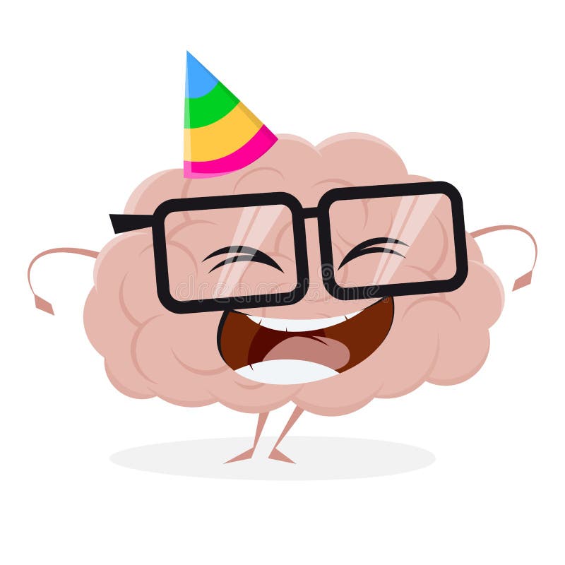 Funny Cartoon Brain with Party Hat Stock Vector - Illustration of idea ...