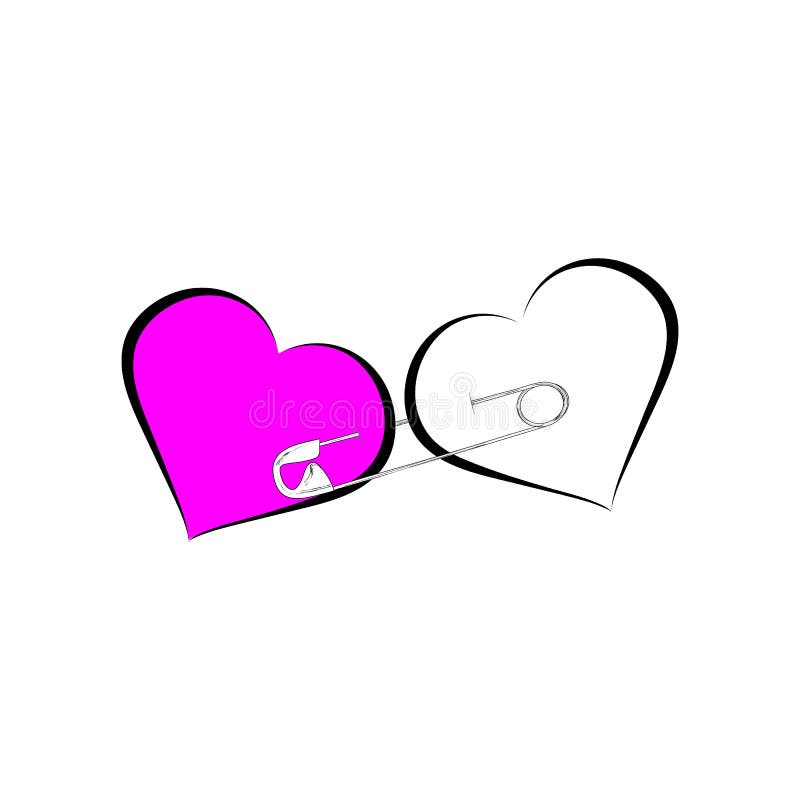Two Hearts with Safety Pin, for T Shirt Print Stock Vector ...