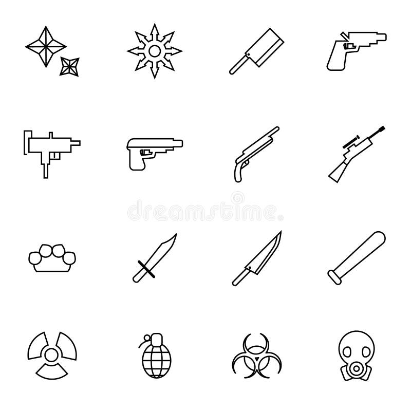 Eingestellte Vektorillustration Der Waffe Ikonen Vektor Abbildung ...