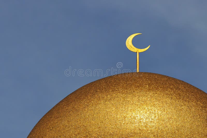 Halbmond Und Stern, Symbol Des Islams Auf Haube Der Moschee Mit Blauem ...