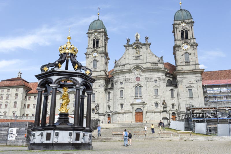 Einsiedeln roman banister stock image. Image of clock - 28677803